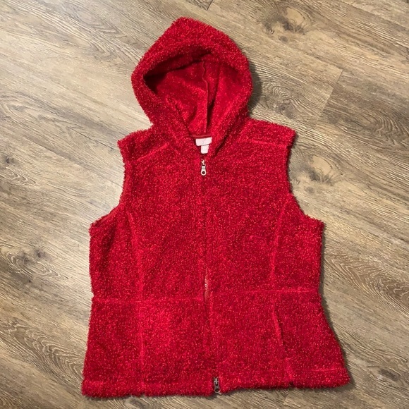 J. Jill | Jackets & Coats | Jjill Soft Fuzzy Red Hooded Vest | Poshmark